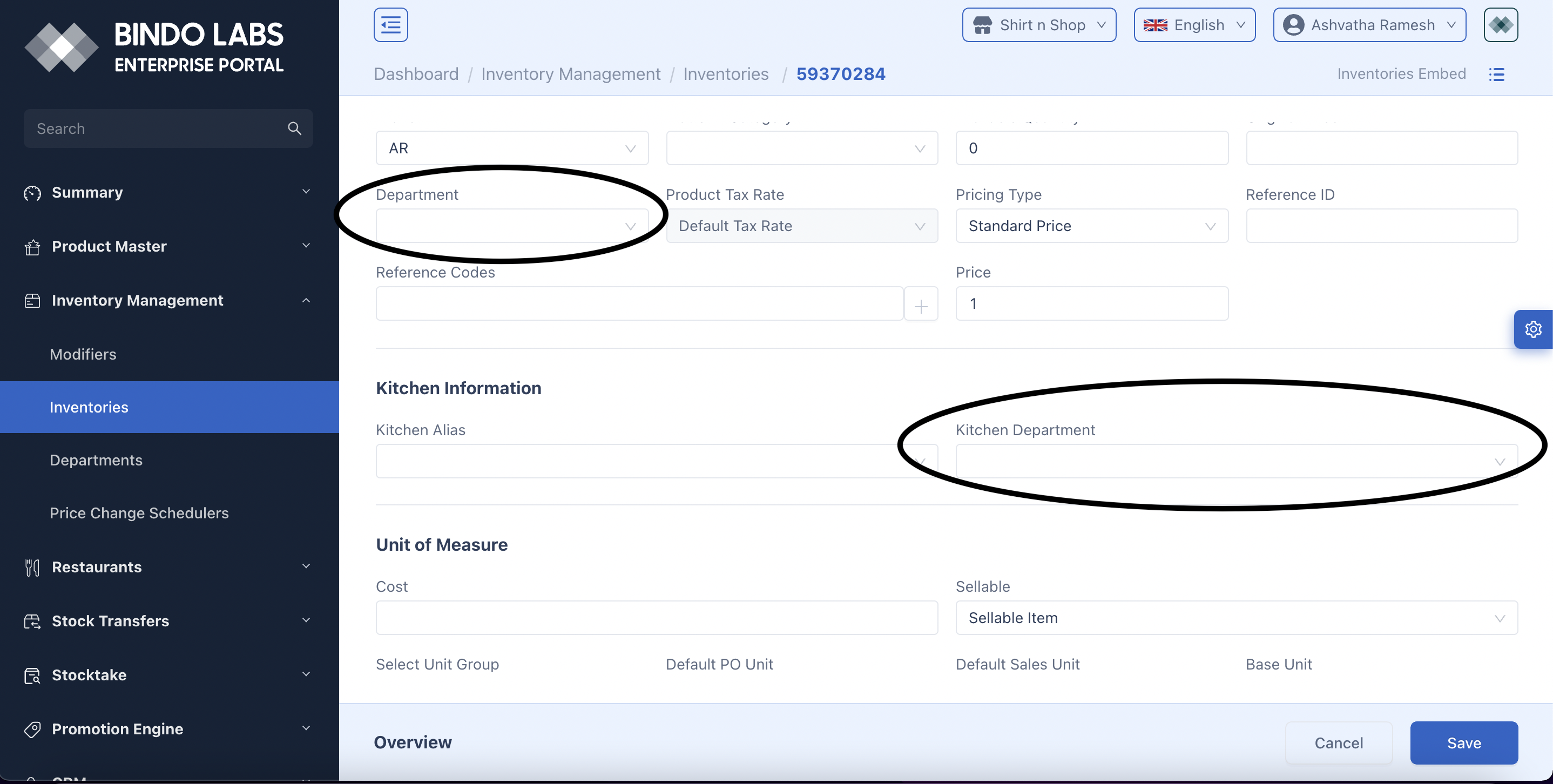Departments and Kitchen Departments
